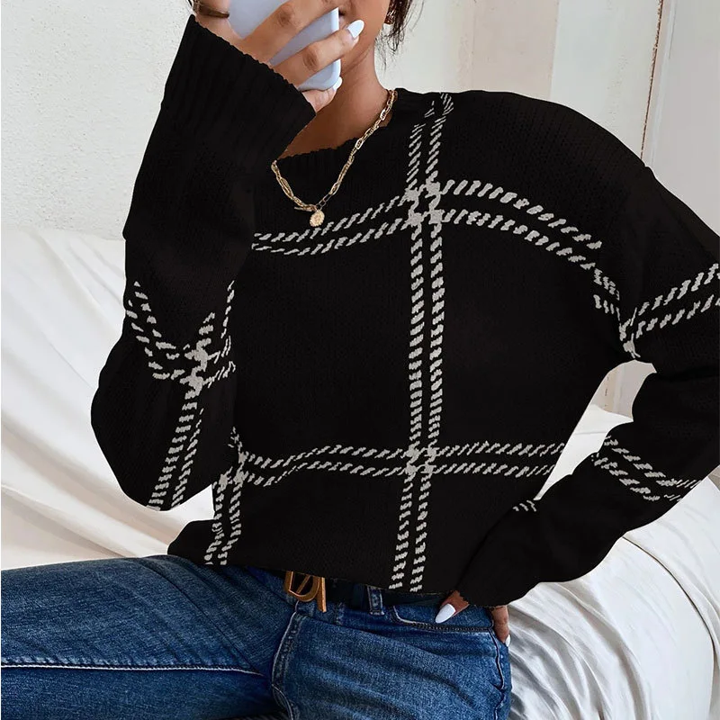 Loose Women Knitted Sweater Round Neck Striped Colorful Fashion Lazy ...