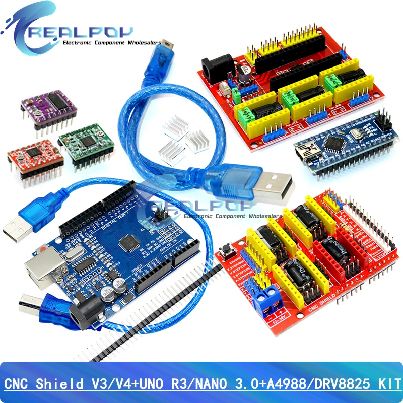 CNC-shield-V3-V4-Engraving-Machine-3D-Printer-4PCS-A4988-DRV8825-driver ...