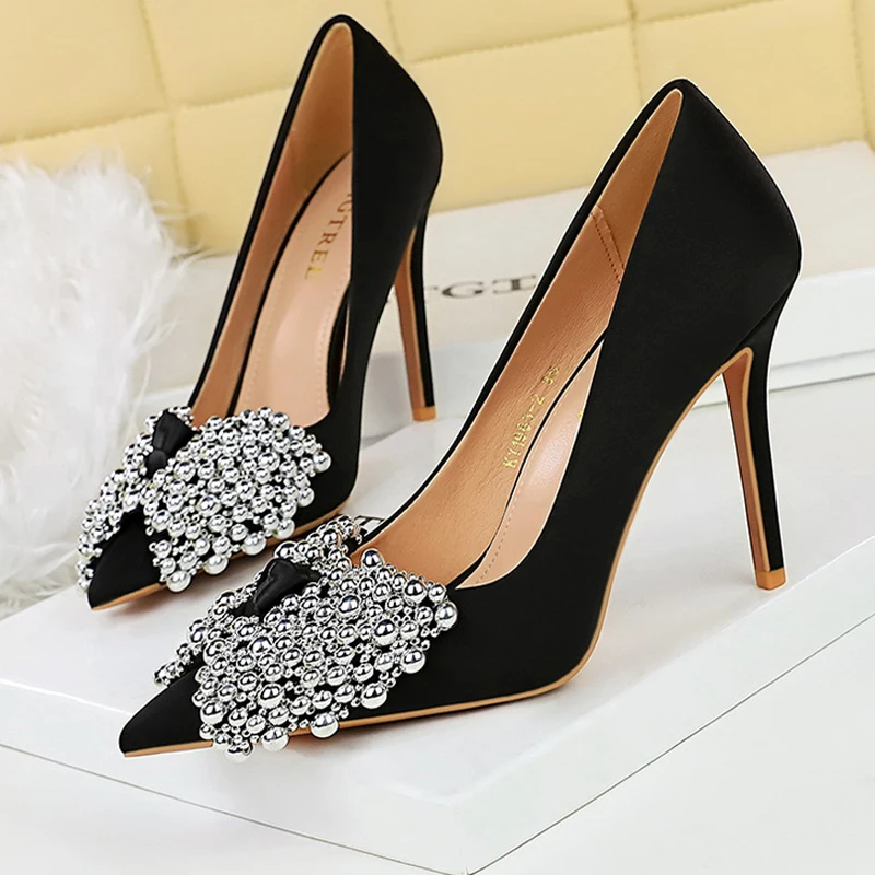 BIGTREE Shoes New Luxury Women Pumps bowknot high heels silks satins ...