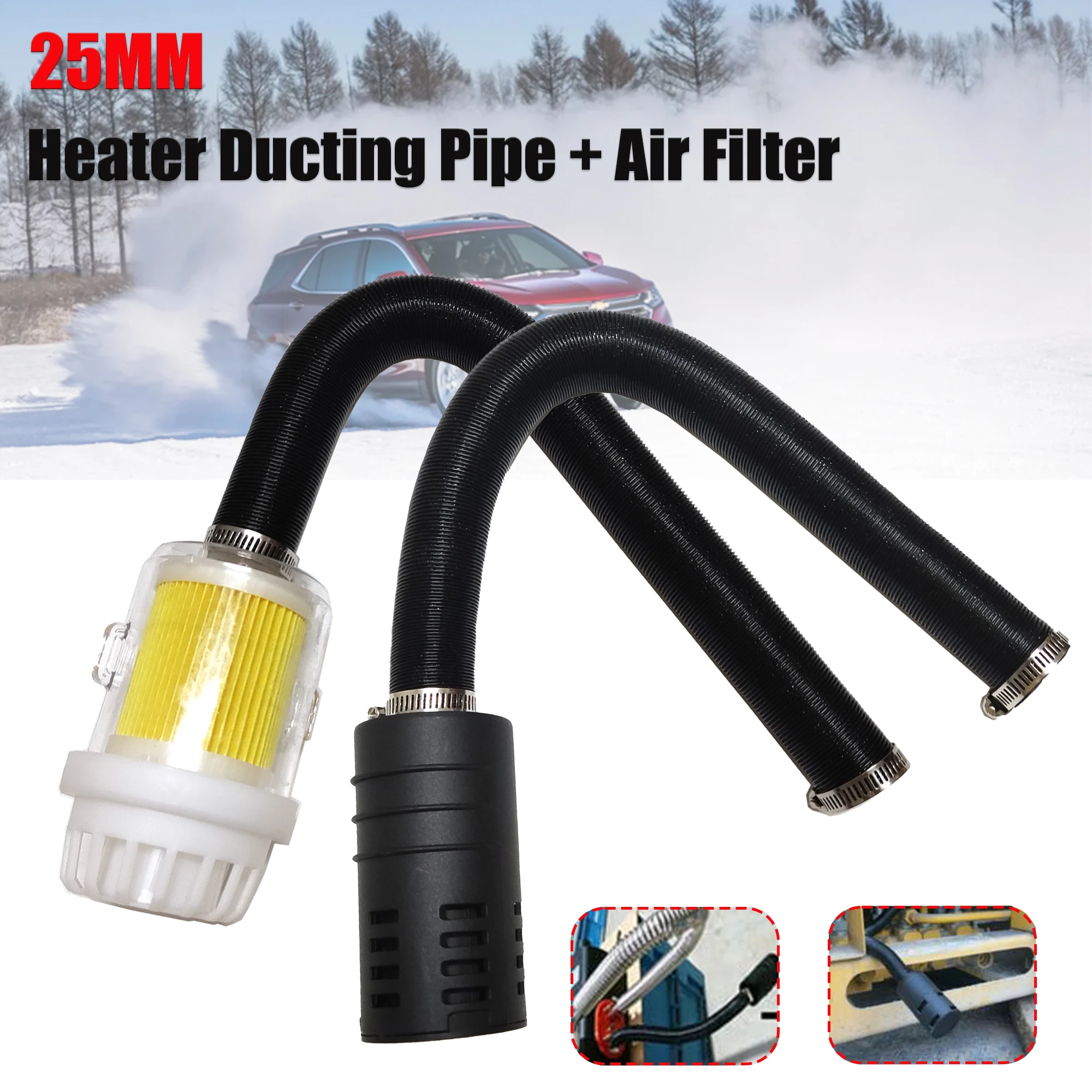 25mm Air Diesel Parking Heater Duct Ducting Pipe Intake Filter Silencer ...