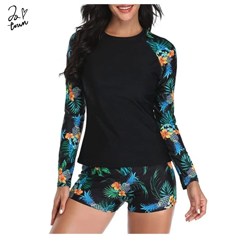 Women-Swiming-Suit-Long-Sleeve-Bathing-Suits-2-Pieces-Set-Print-Floral ...
