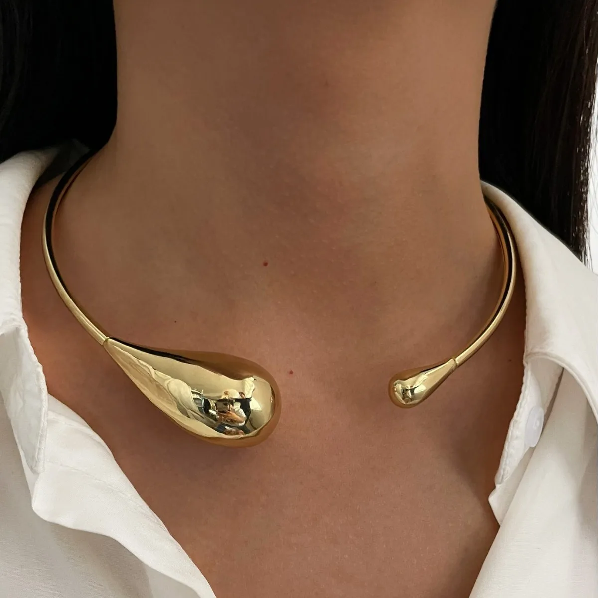 Exaggerated-Metal-Water-Drop-Shape-Open-Collar-Choker-Necklace-for ...