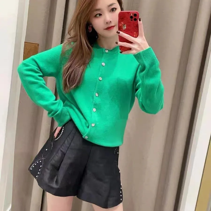 Cardigan-for-Women-2024-New-Spring-Autumn-Single-Breasted-O-neck-Solid ...