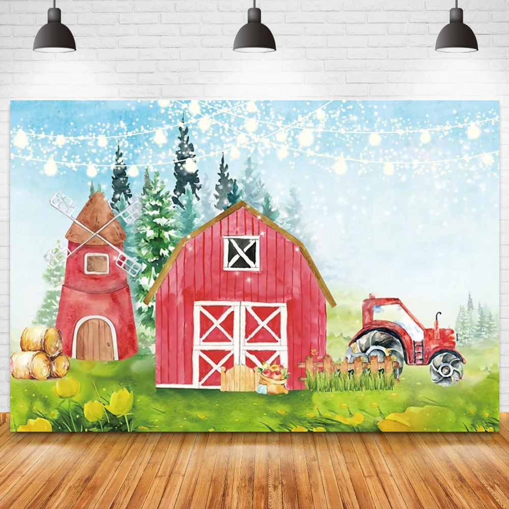 Cartoon Farm Theme Backdrop Rural Red Barn Baby Kids Birthday ...
