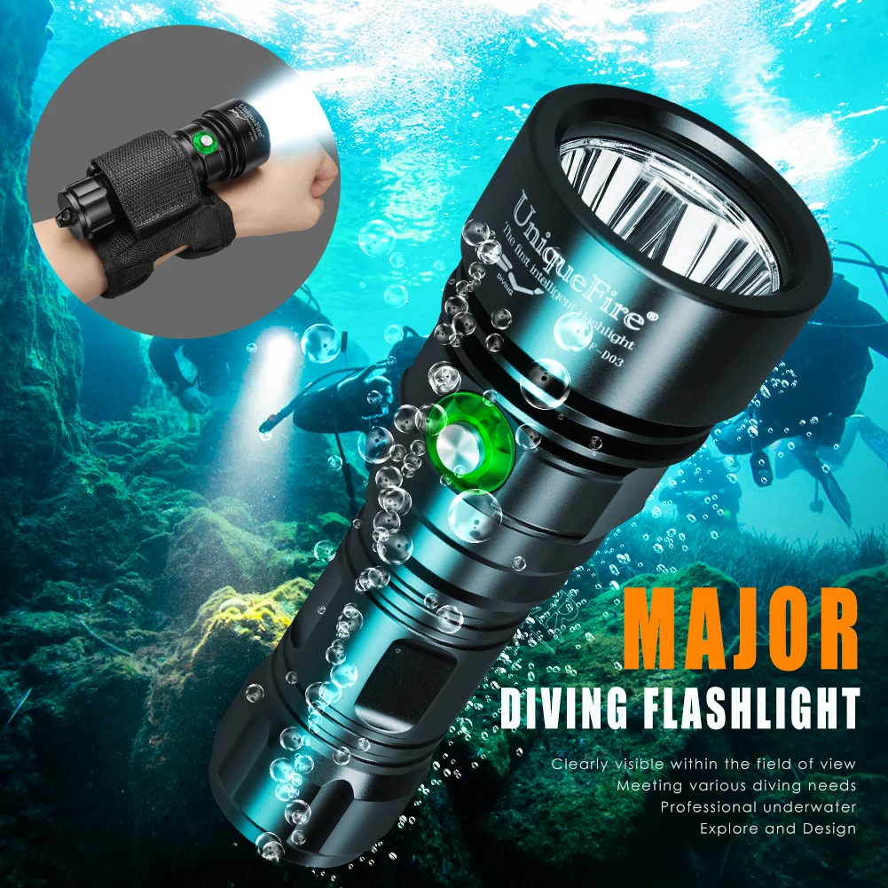 UniqueFire-D03-Super-Bright-Diving-LED-Flashlight-3000-Lumen-IPX8 ...