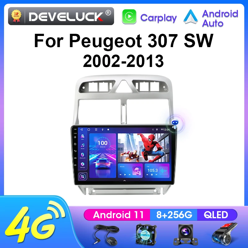 2 Din Android 11.0 Car Stereo Radio Multimedia Video Player For Peugeot 307 Sw 2002 - 2013 ...