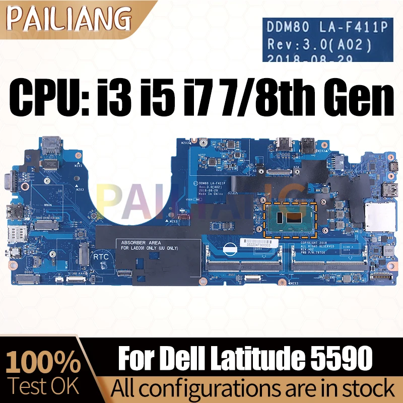 For-DELL-Latitude-5590-Notebook-Mainboard-LA-F411P-i3-i5-i7-7-8th-Gen ...