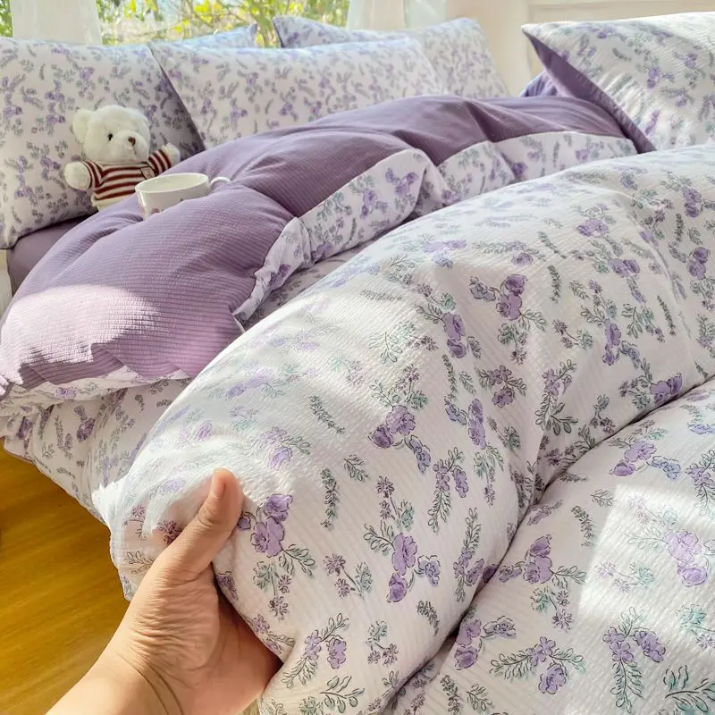 Lavender-Floral-Duvet-Cover-Set-with-Sheet-Pillowcase-Soft-Cover-No ...