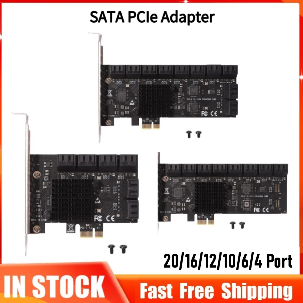 SATA PCIE Adapter 4/6/12/16/20 Ports SATA III to PCI Express 3.0 X1 ...