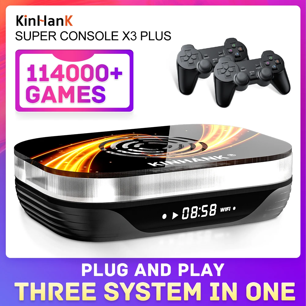 KINHANK Super Console x3 Plus Retro Video Game Console with 117000 Classic Games For SNES/SS ...