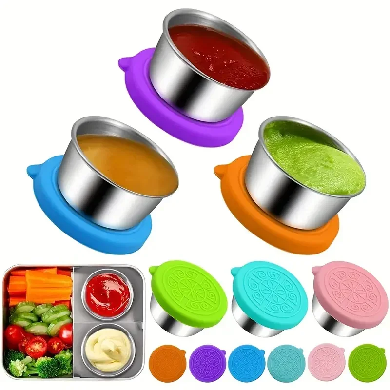 6PCS/set SUS304 Stainless Steel Sauce Cup with Silicone Lid Sauce Cup ...
