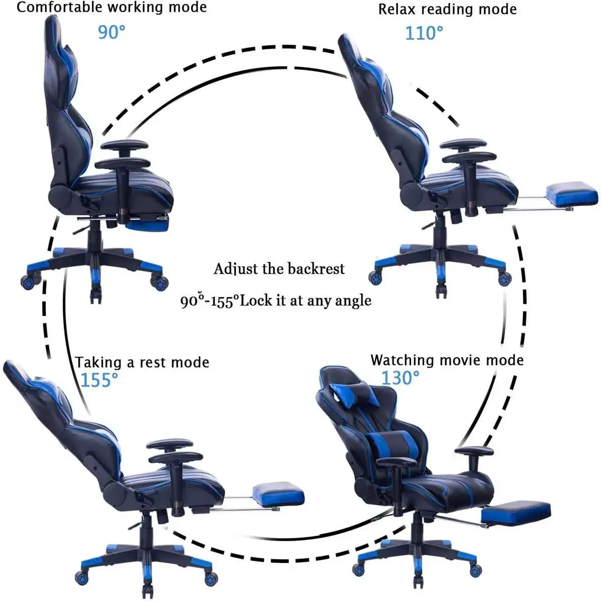 Ergonomic High Back Racing Chair Reclining Office Chair Adjustable ...
