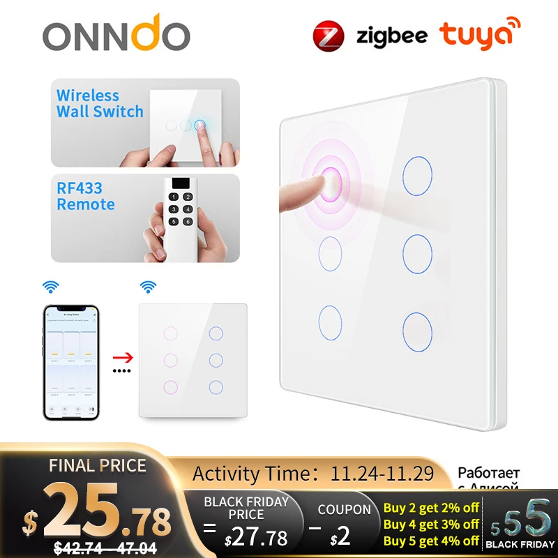 ONNDO Tuya Zigbee Smart Switch Brazil Standard 4x4 Luxury Glass Panel ...