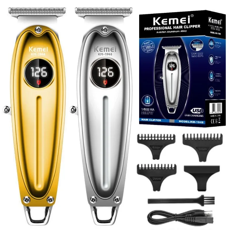 Kemei 1948 – tondeuse à barbe électrique pour hommes, appareil puissant avec écran LCD ...