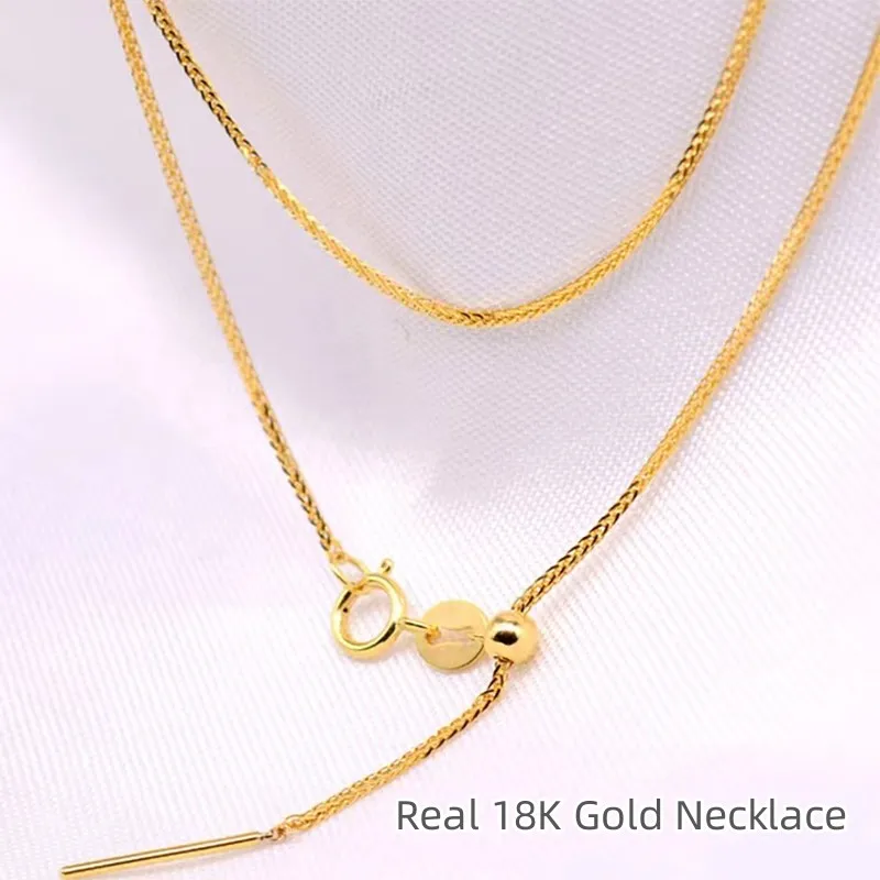 Real-18K-Gold-Adjustable-Chopin-Chain-Necklace-Pure-AU750-DIY-Chopin ...