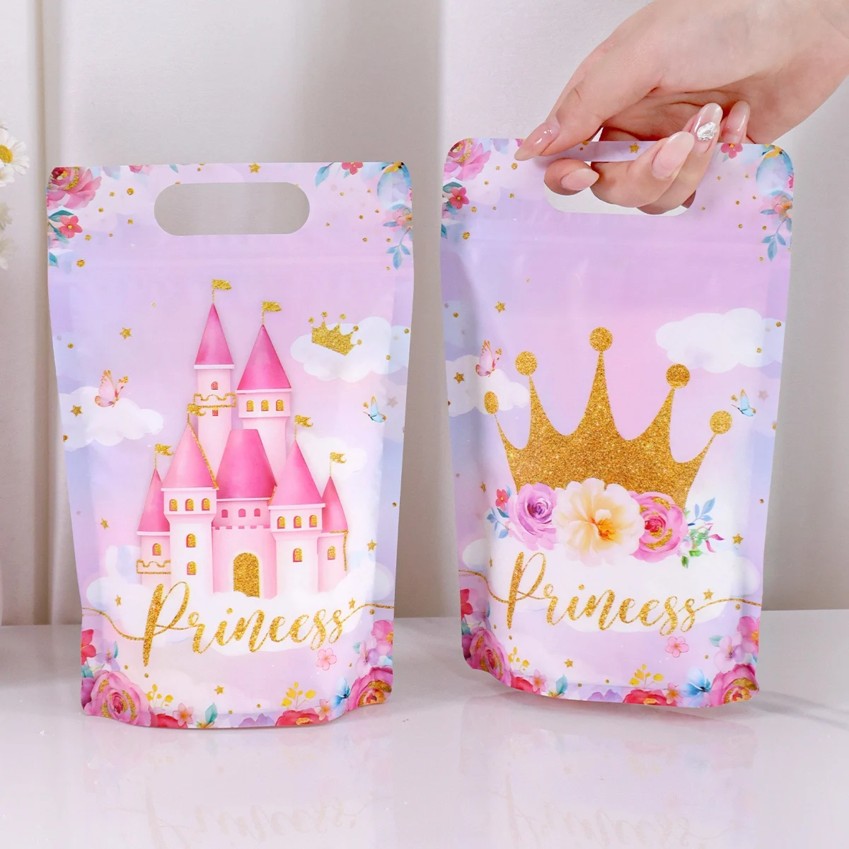 10/20pcs Princess Theme Stand Up Bags Crown Castle Design Gift Bags ...