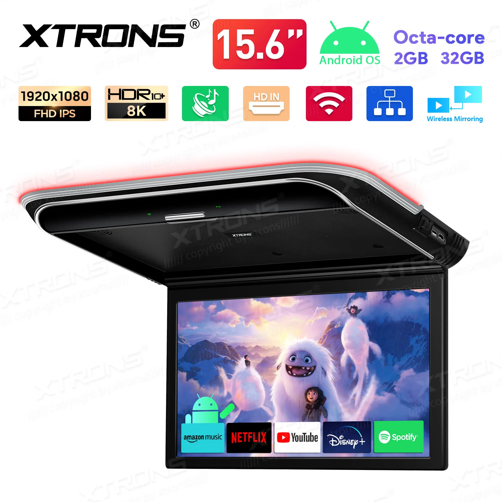 XTRONS 15.6 "écran tactile Android voiture TV moniteur de plafond FHD ...