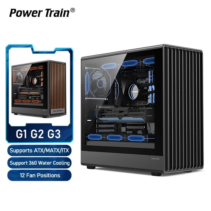 Power Train G1 G2 G3 PC Case ATX ITX M-ATX Lado Transparente 360 ...
