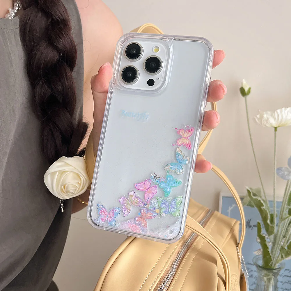 Cute Liquid Quicksand Butterfly Bling Glitter Phone Case For iphone 14 ...