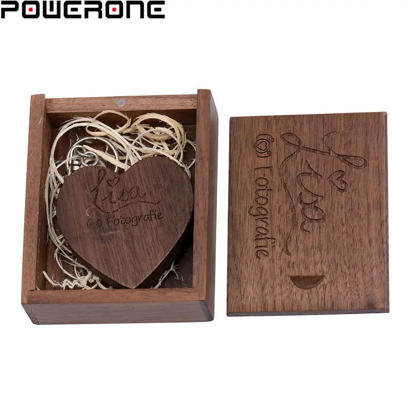 Powerone (1 Pcs Free Custom Logo) Wooden Heart Usb With Box Usb Flash ...