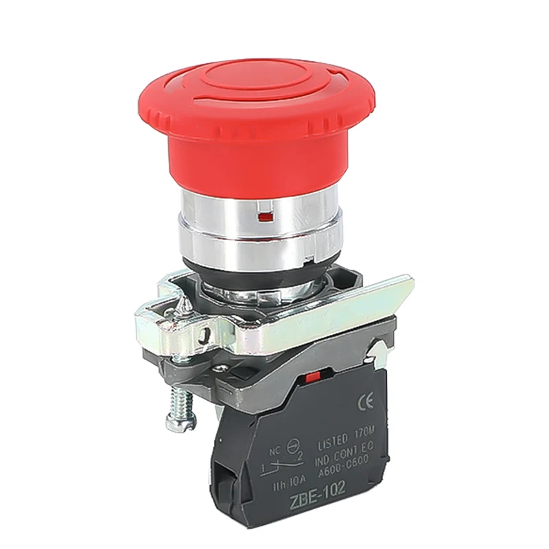 1pc Emergency Stop Mushroom Push Button Switch Fits Xb4-bs542 Spring Return 1n/c