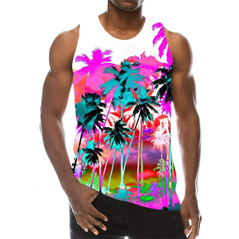 Fashion Palm Tree Tank Top For Men 3D Print Sleeveless Beach Hemp Palm ...