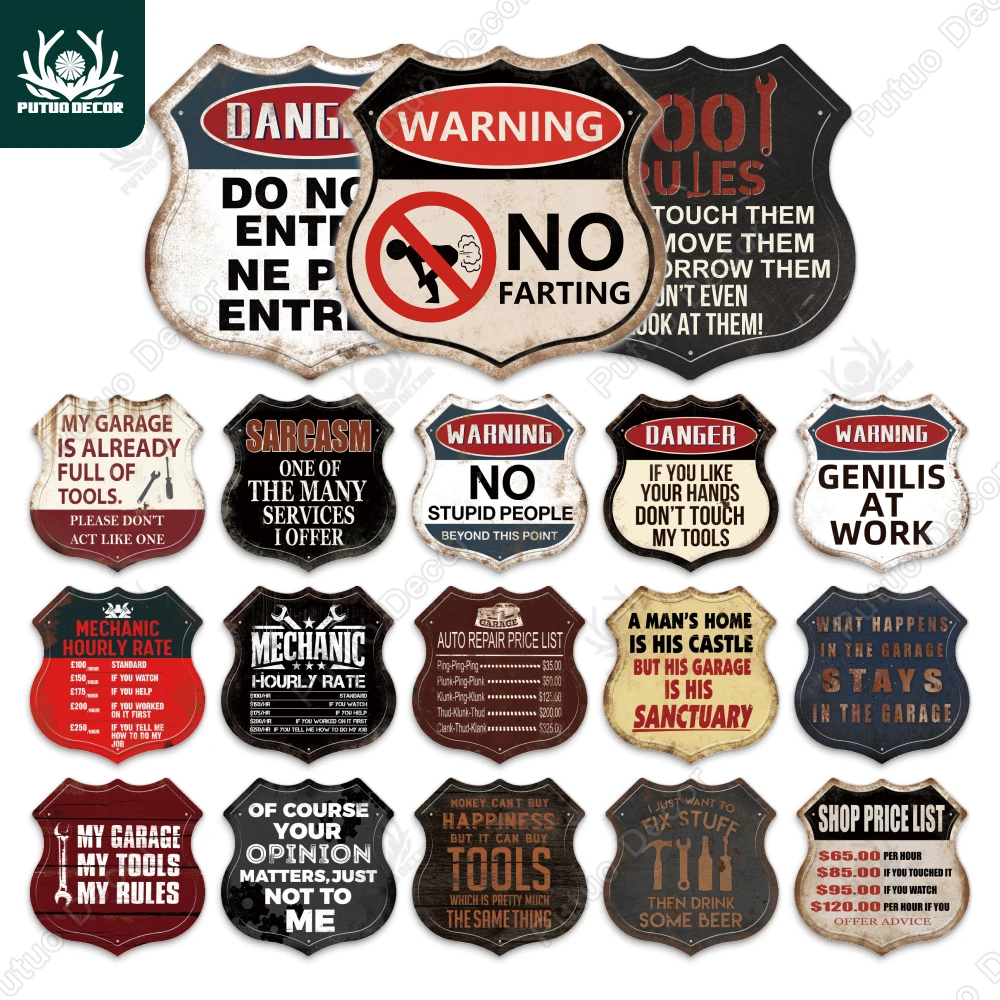 Putuo Decor My Garage Rules Warning Tin Signs Vintage Metal Shield ...
