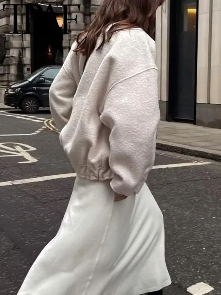 TRAF 2023 Women Jackets with Buttons Bombers Grey Long Sleeve Coats ...