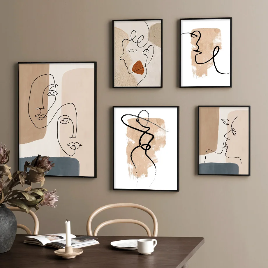 Canvas-Painting-Abstract-Kiss-Sexy-Woman-Minimalist-line-Boho-Vintage ...