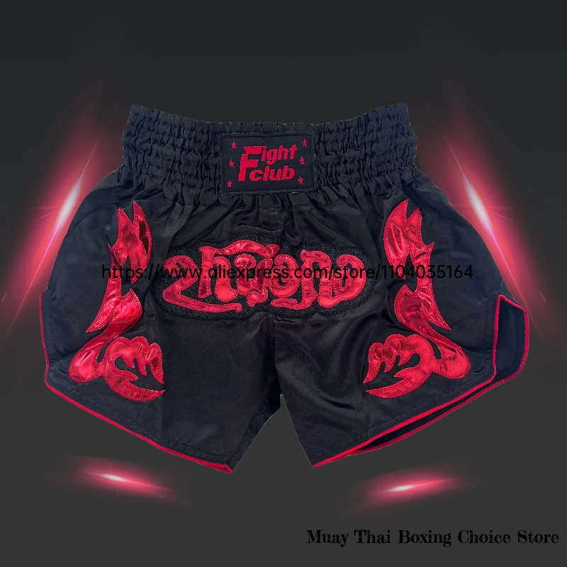 Muay Thai Shorts Red Embroidery Thai Boxing Shorts Men Women Kids ...
