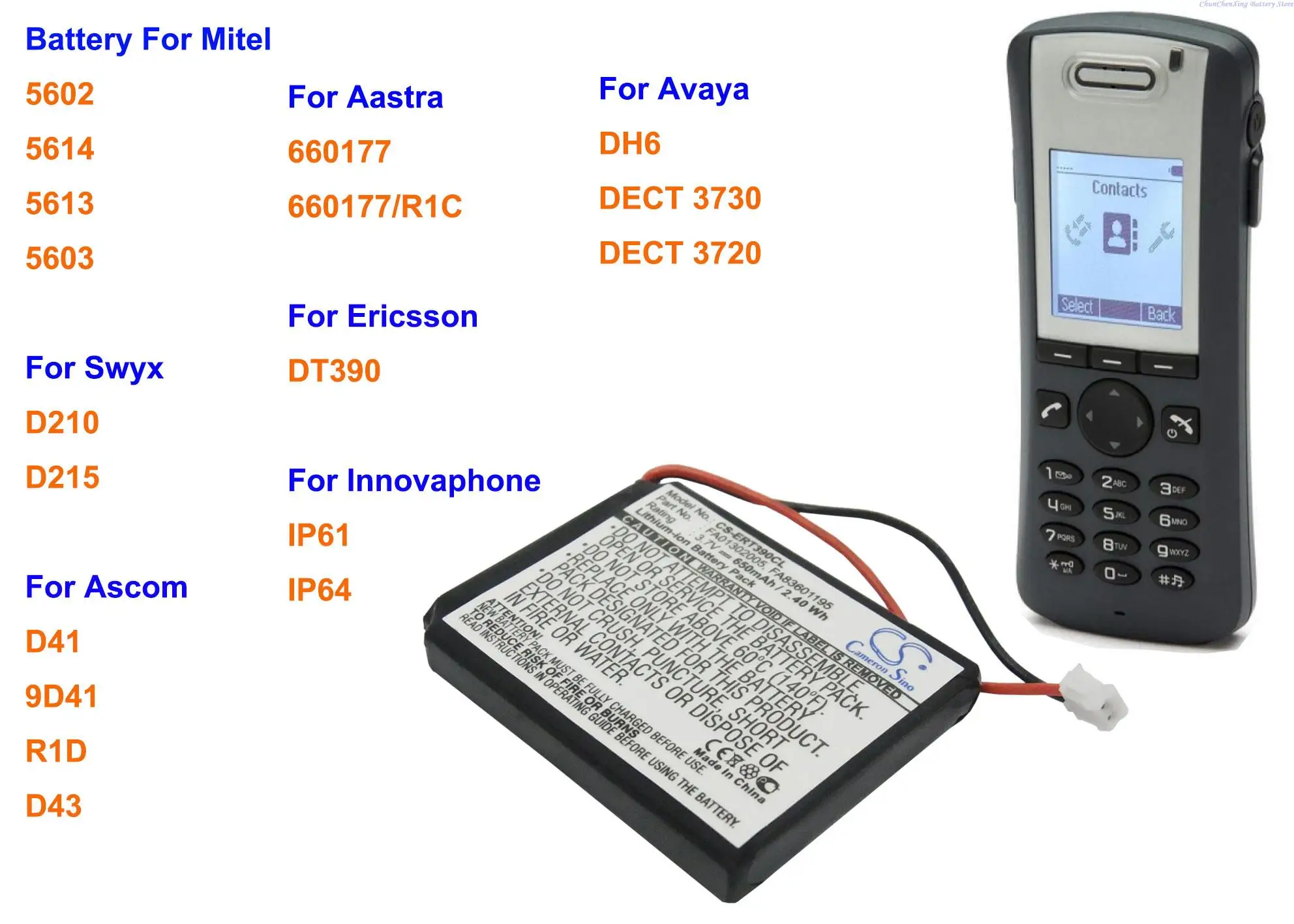 Battery for Aastra 660177,For Ascom 9D41,D41,D43,R1D,For Avaya 3720,For ...