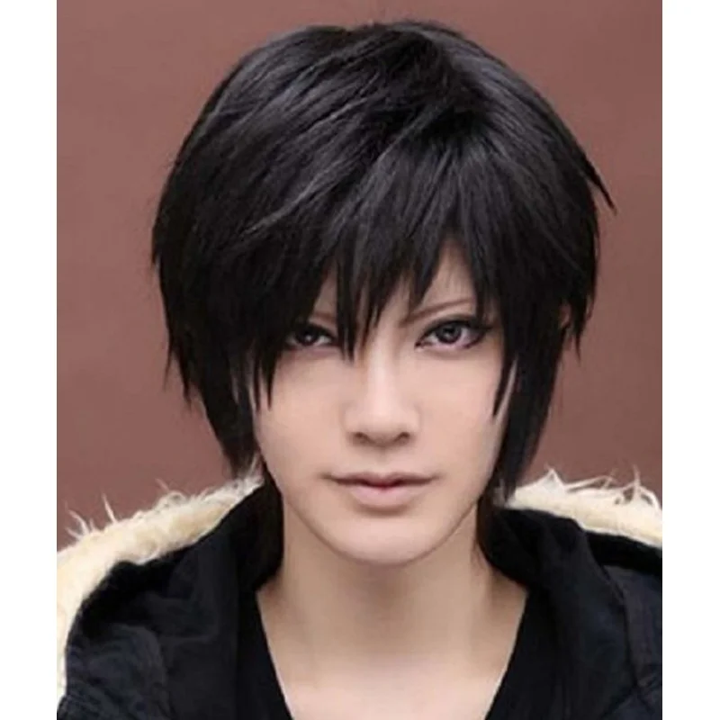 Men Anime Cosplay Wig Male Short Straight Black Costume Synthetic Hair ...