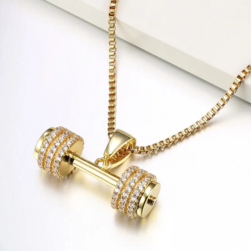 Luxury-Gold-Color-Iced-Out-Rhinestone-Barbell-Pendant-Necklace-for-Men ...