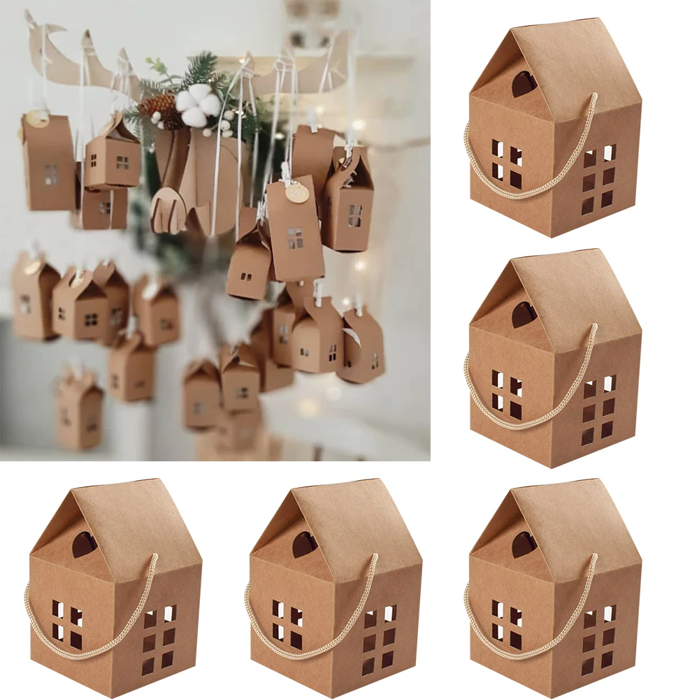 5Pcs Christmas Candy Boxes House Shape Candy Gift Wrapping Box for Xmas ...