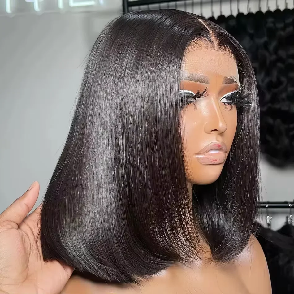 Perruque-Bob-courte-droite-pour-femme-dentelle-transparente-pr-plum-e ...