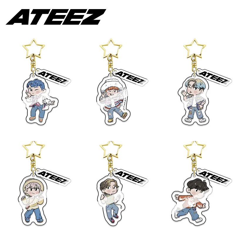 KPOP ATEEZ Cartoon Figure Pendant Keychain HD Anime Acrylic Keyring ...