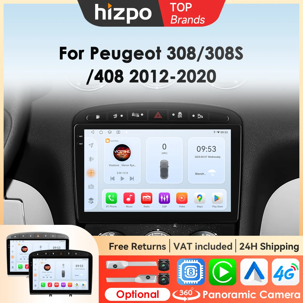 Autoradio inalámbrico Hizpo CarPlay Andorid para Peugeot 408 308 308SW ...