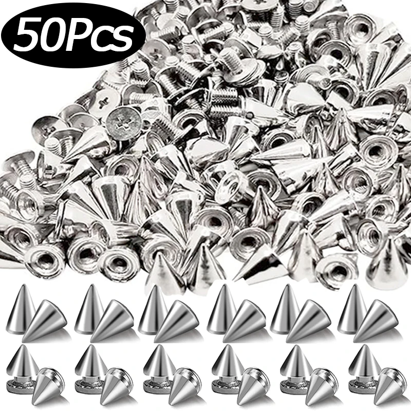 10/50Pcs Sliver Cone Spikes Screwback Studs Rivets Large Medium Small ...
