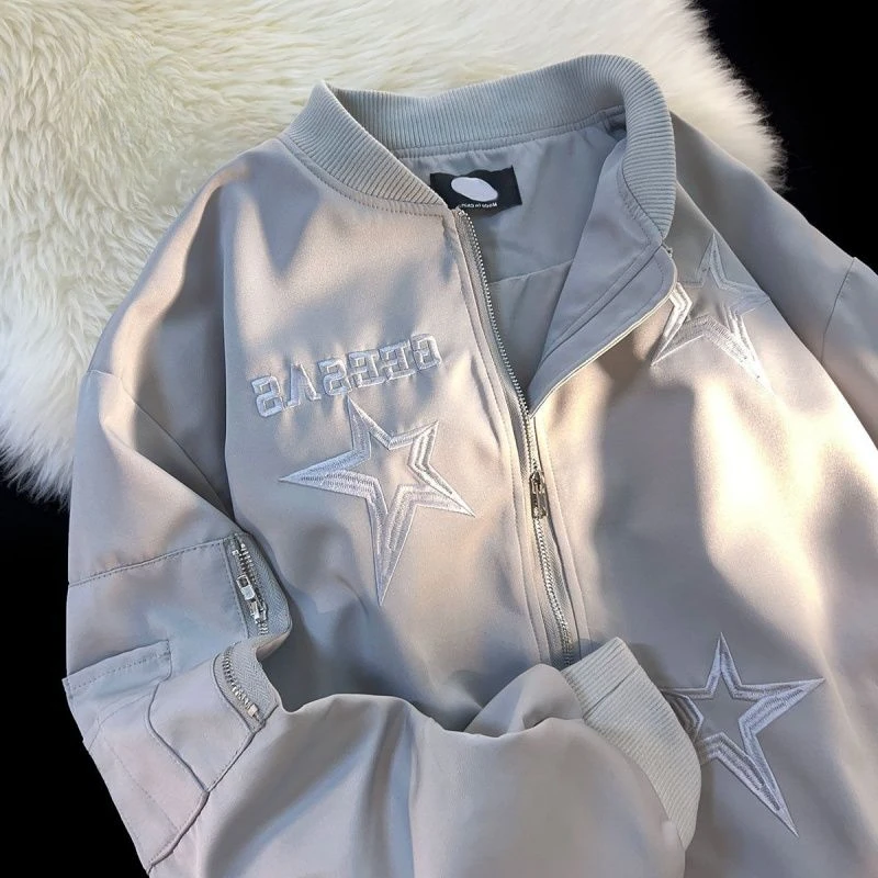Korean-style-spring-and-autumn-retro-star-embroidered-pilot-jackets-for ...