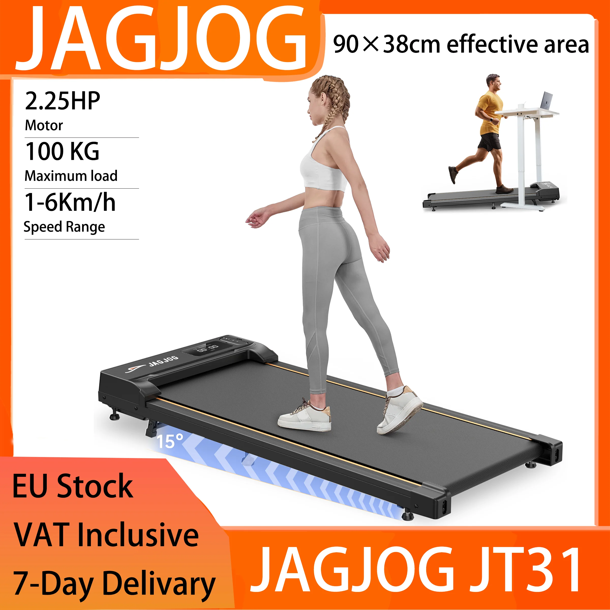 iScooter Jagjog JT31 German Basic Treadmill, Black with Orange Trim ...