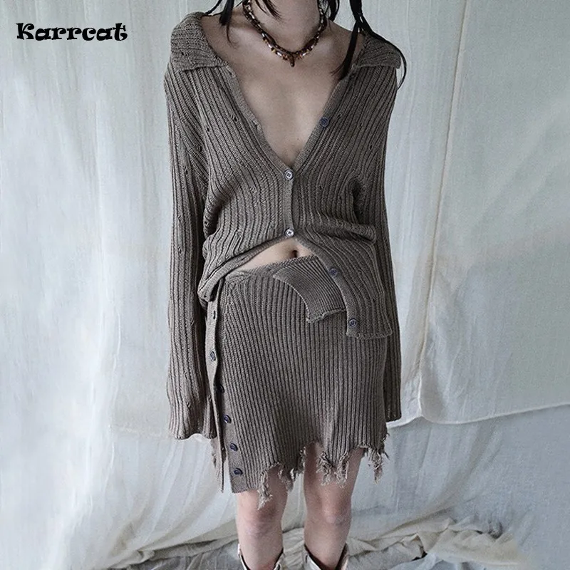 Karrcat-Grunge-Aesthetics-Two-Pieces-Set-Trashy-Y2k-Style-Knitted-Skirt-Set-Vintage-Gothic-Punk ...