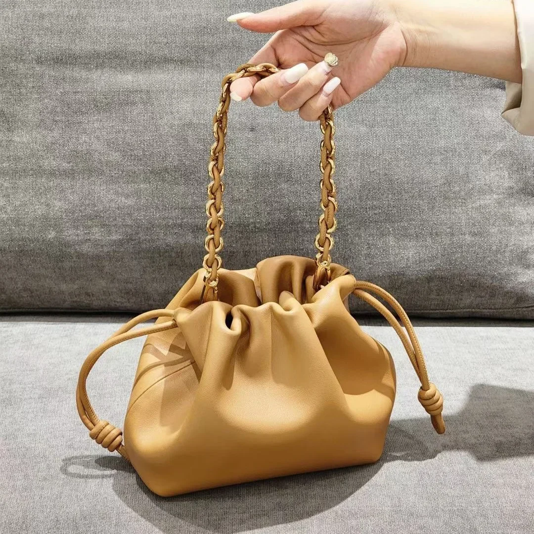 Casual-Genuine-Leather-Crossbody-Bag-Chain-Shoulder-Bucket-Bag-Tote-For ...