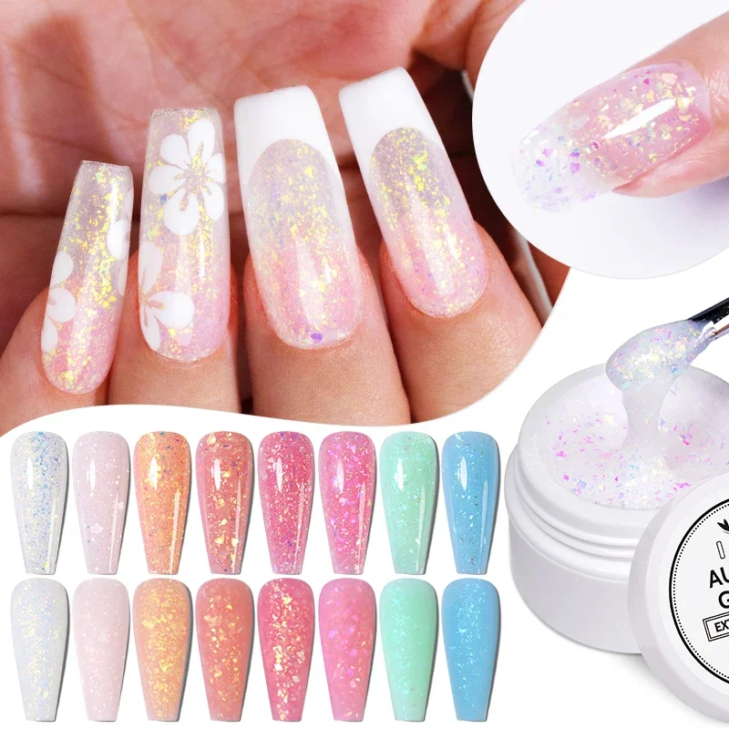BOZLIN-15ml-Aurora-Glitter-Extension-Nail-Gel-Polish-Shining-Glimmer ...