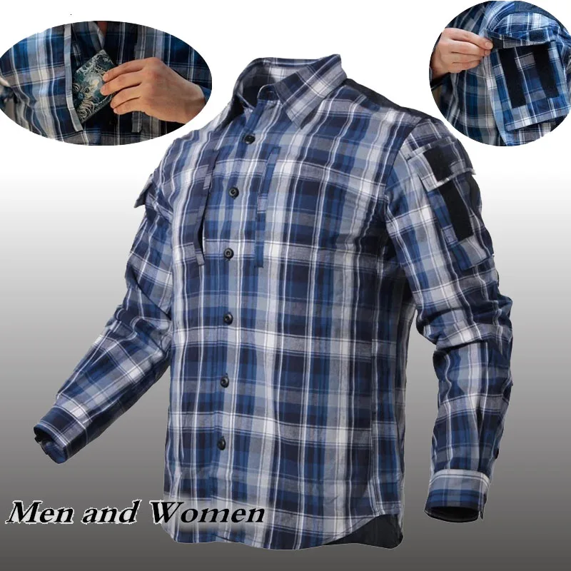 Army Fan Plaid Tactical Shirt Men Long Sleeve Breathable Cotton Plaid ...