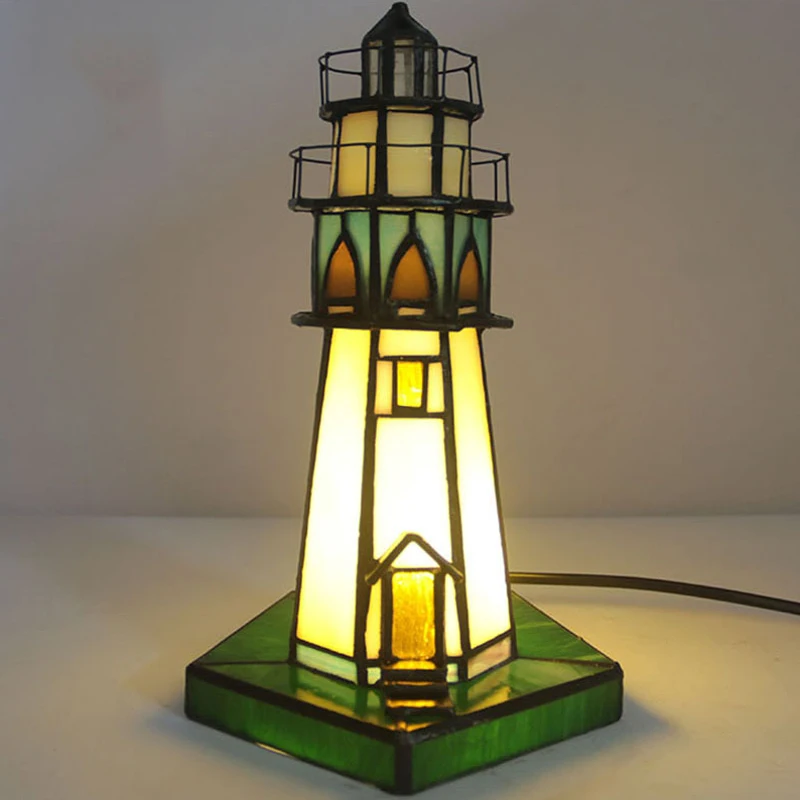 Stained Glass Lighthouse Lamp