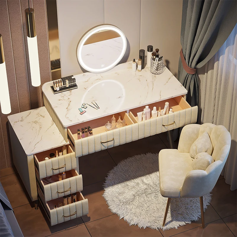 White-Drawer-Dressing-Table-Unique-Makup-Storage-Stool-Dressing-Table ...