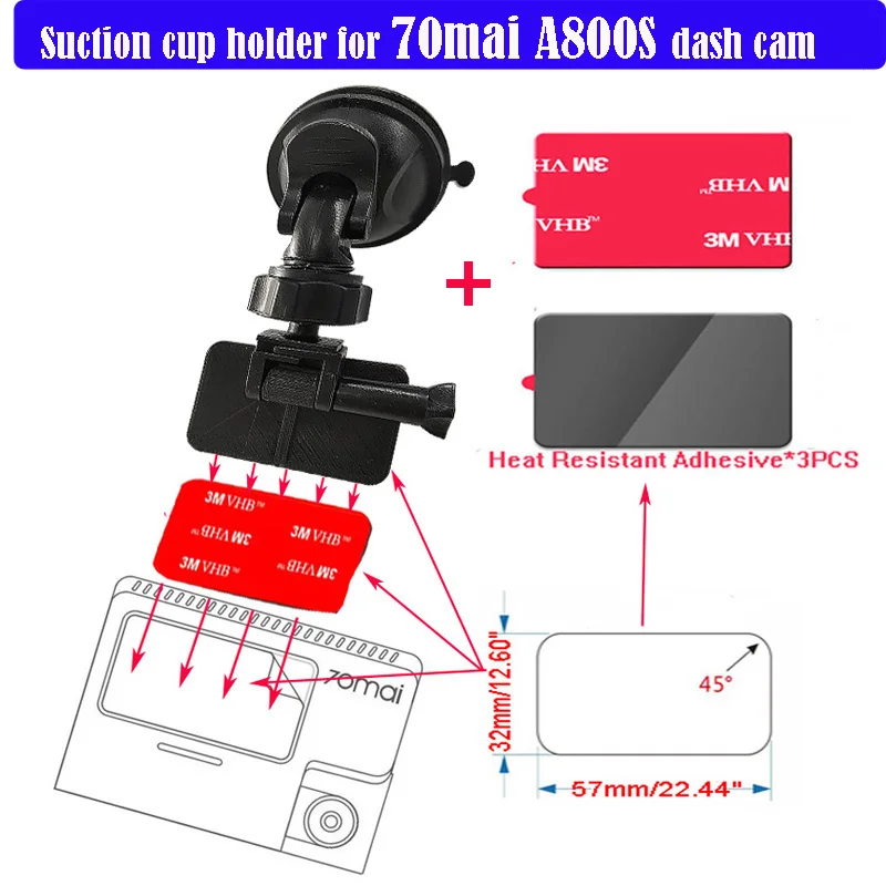 For 70mai A800 Dvr Suction Cup Bracket, Dash Cam Mirror Mount Kit For ...