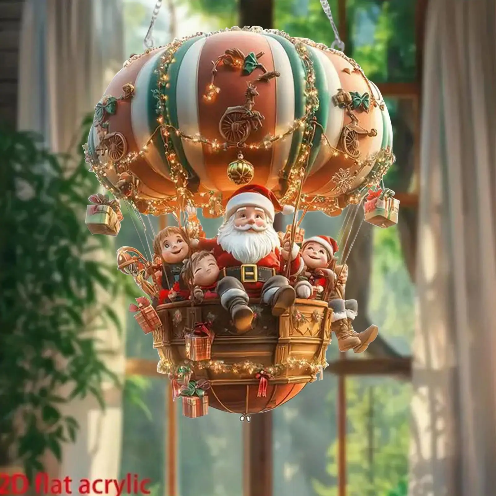 2D Acrylic Ornament Santa Hot Air Balloon 2D Flat Wall Ornament Fantasy ...