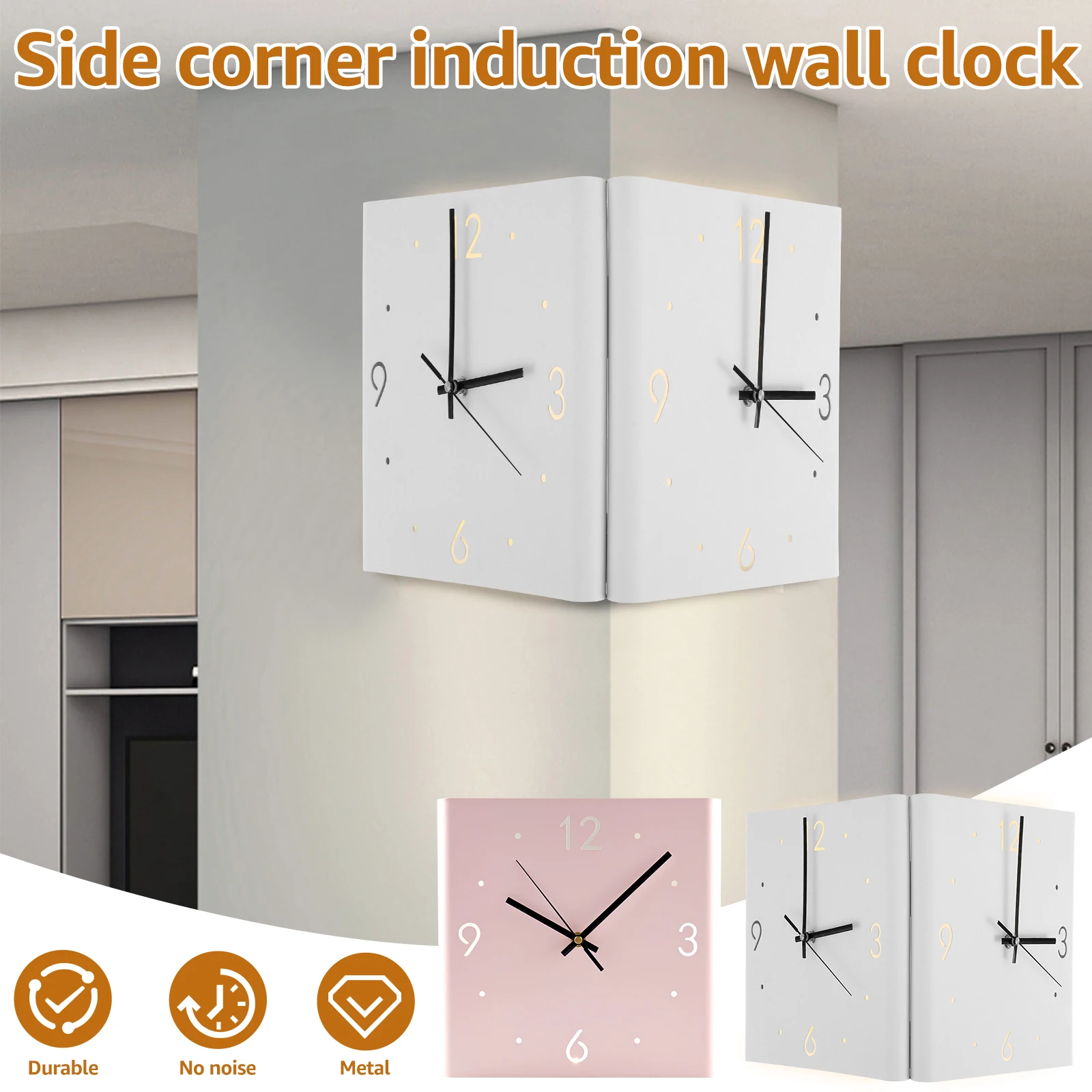 Double-Sided-Corner-Wall-Clock-Silent-Non-Ticking-Wall-Clocks-with ...