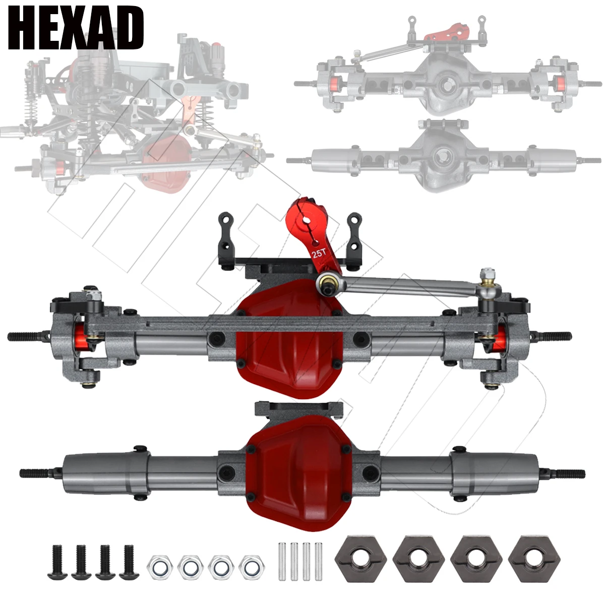 Cnc Metal Front Rear Axle With Servo Base For 1/10 Rc Rock Crawler Car ...